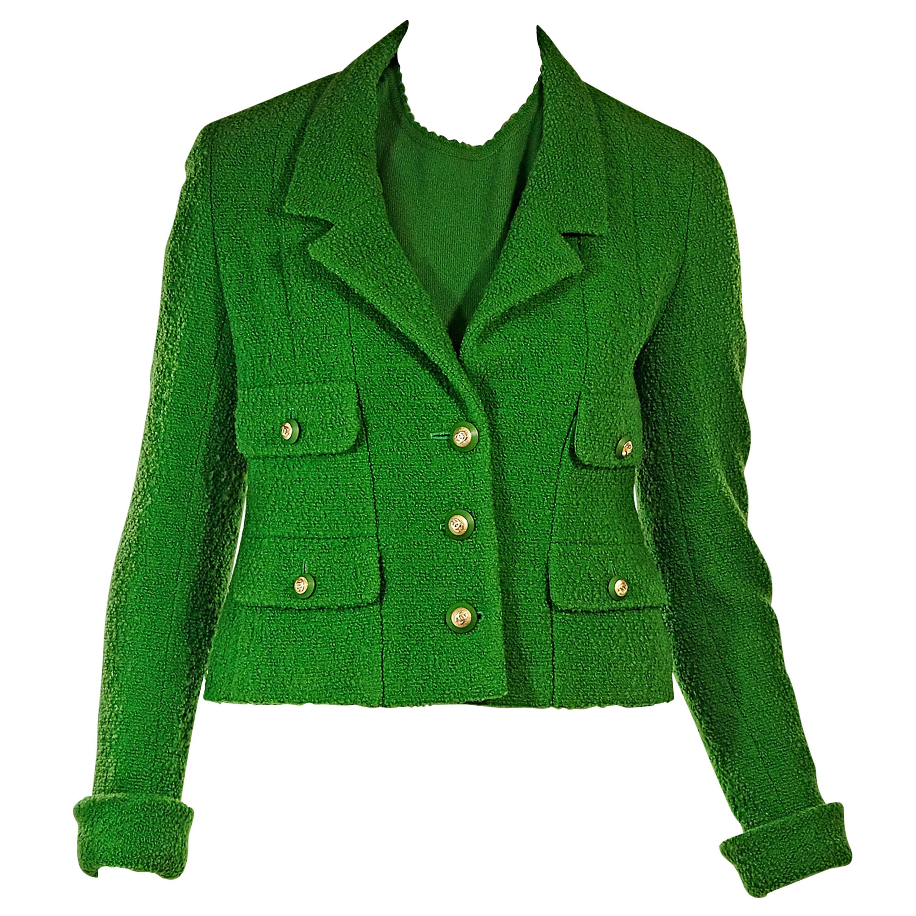 Green Chanel Jacket and Knit Top Set at 1stDibs | chanel green jacket