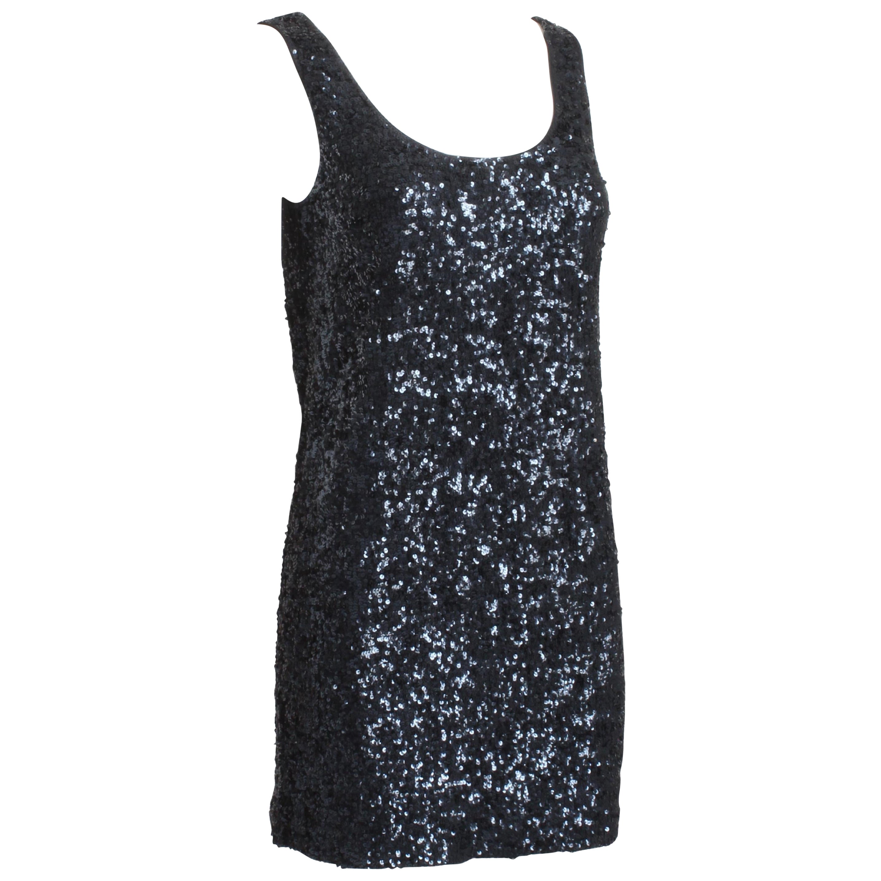 Donna Karan Mini Dress Black Silk Knit Sequins Party Cocktail Sexy LBD ...