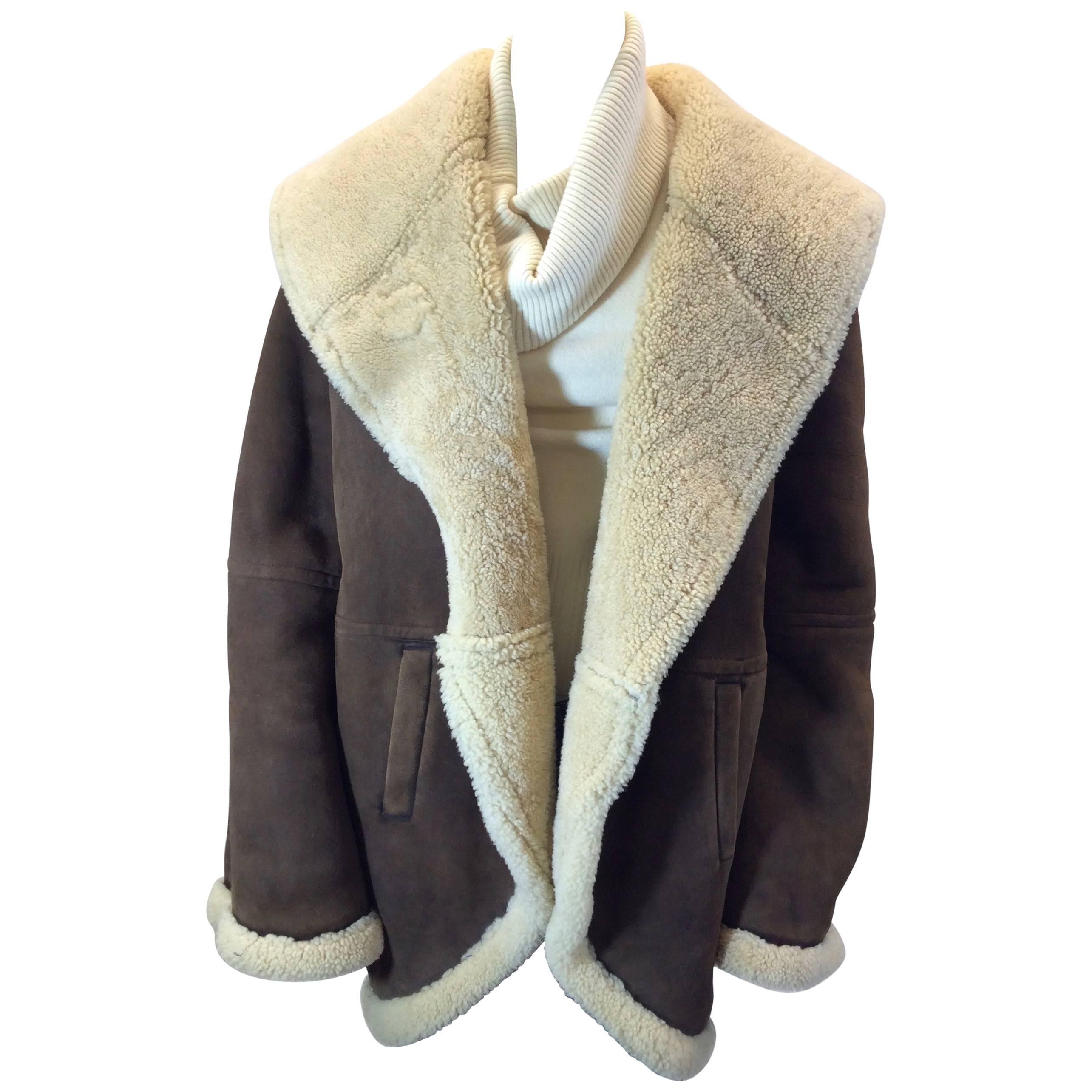 Hermes Deep Brown Mouton Shearling Waterfall Coat For Sale at 1stDibs ...