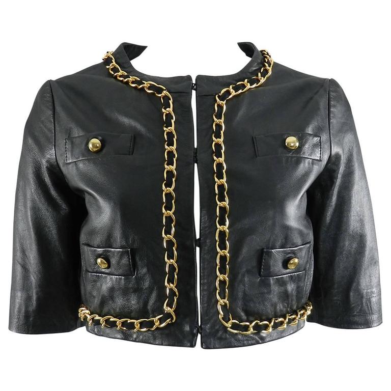 Moschino Cheap and Chic resort 2010 Black Leather Crop Jacket with Gold ...