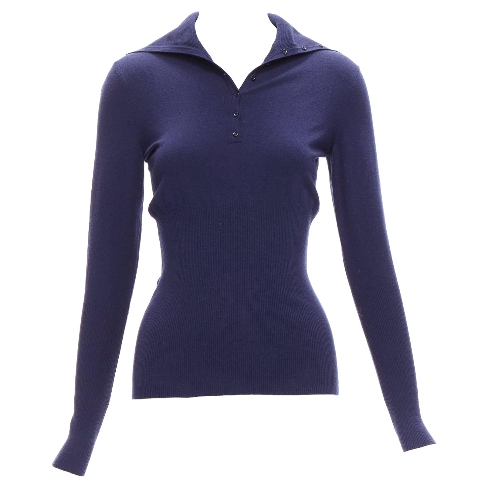 new ALAIA navy blue wool blend button turtleneck sweater top FR40 L For Sale at 1stDibs