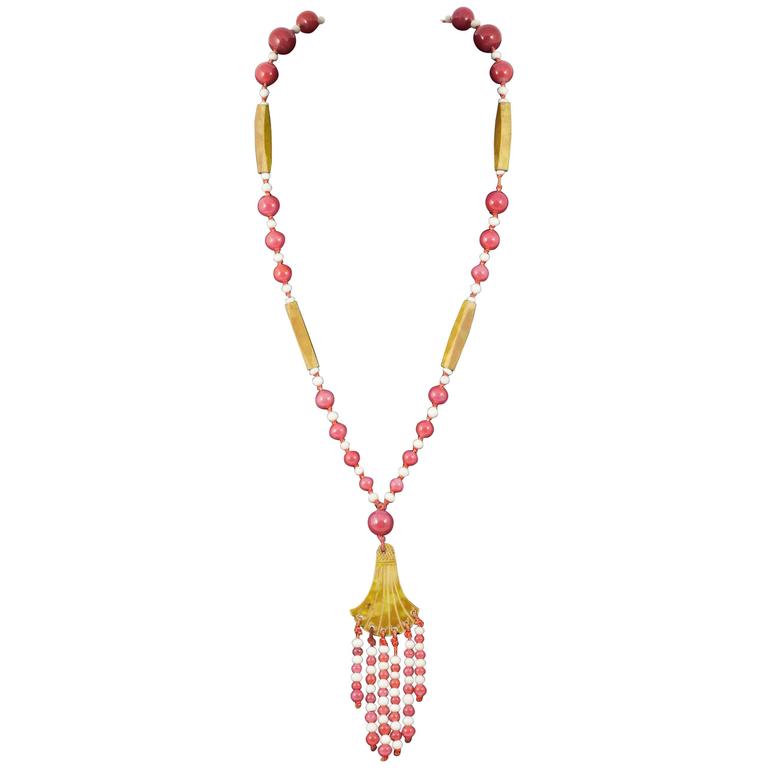 Striking French 1920s Galalith and glass flapper necklace For Sale at ...