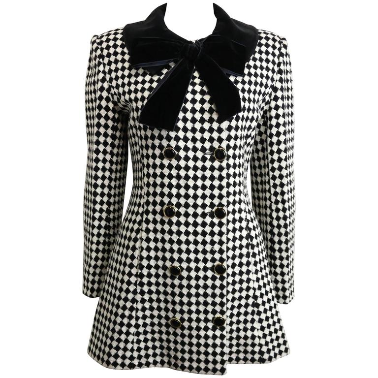 Angelo Tarlazzi Double Breasted Black and White Harlequin Check Coat ...