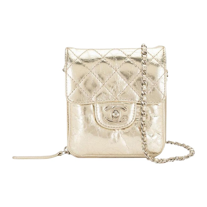 Chanel Diamond Gold Mini Quilted CC Crossbody Bag For Sale at 1stDibs
