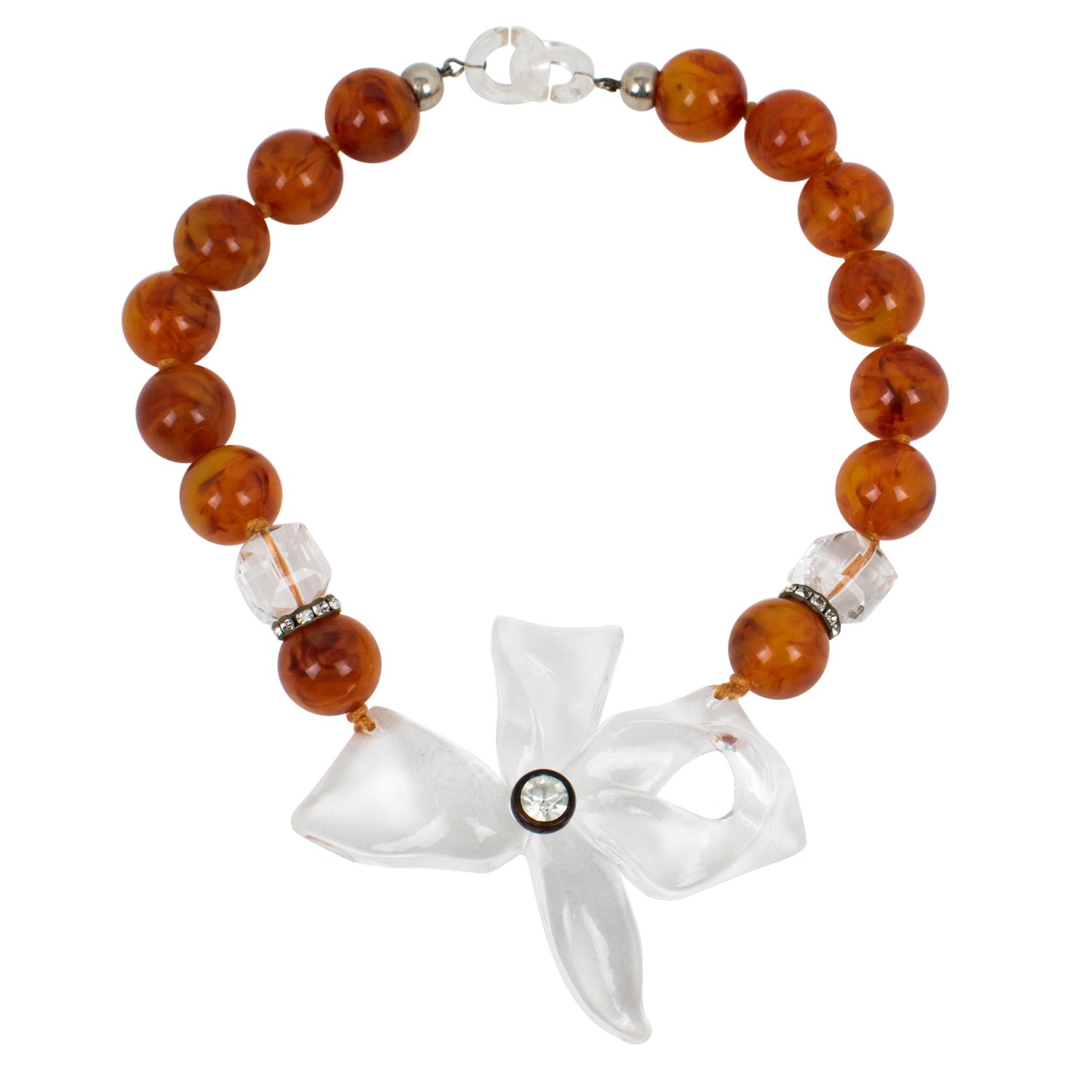 Angela Caputi Red Tea Amber and Transparent Flower Resin Choker ...
