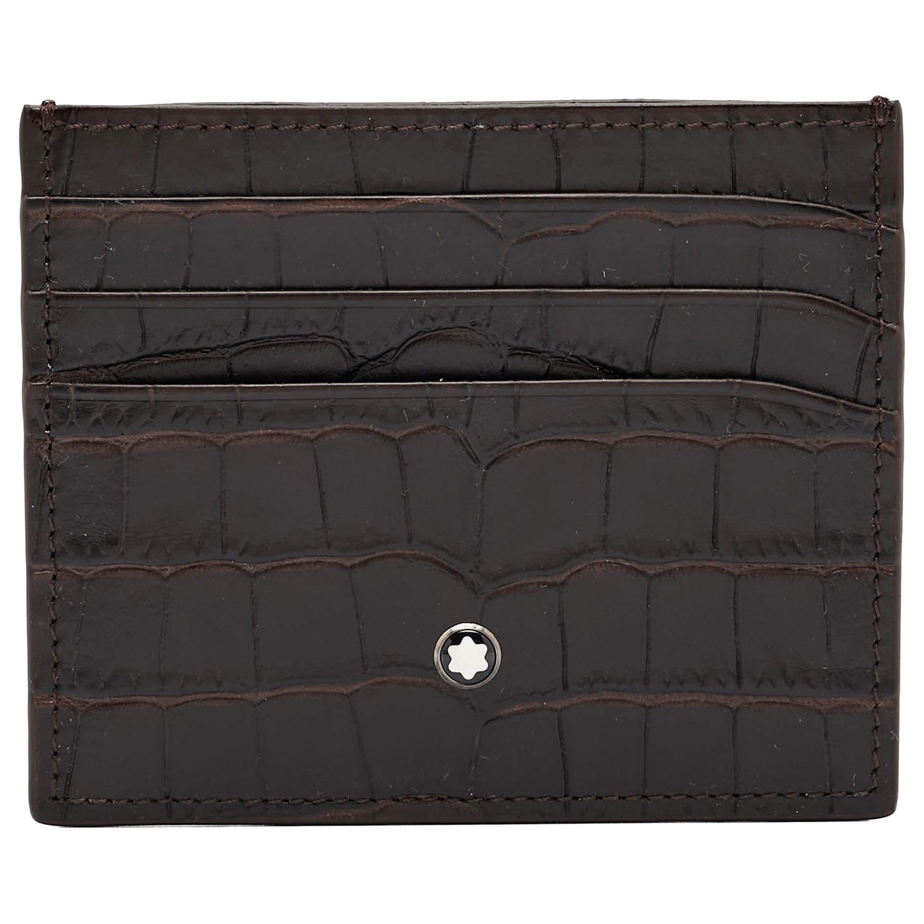 Montblanc Dark Brown Croc Embossed Leather Meisterstuck 6CC Card Holder ...