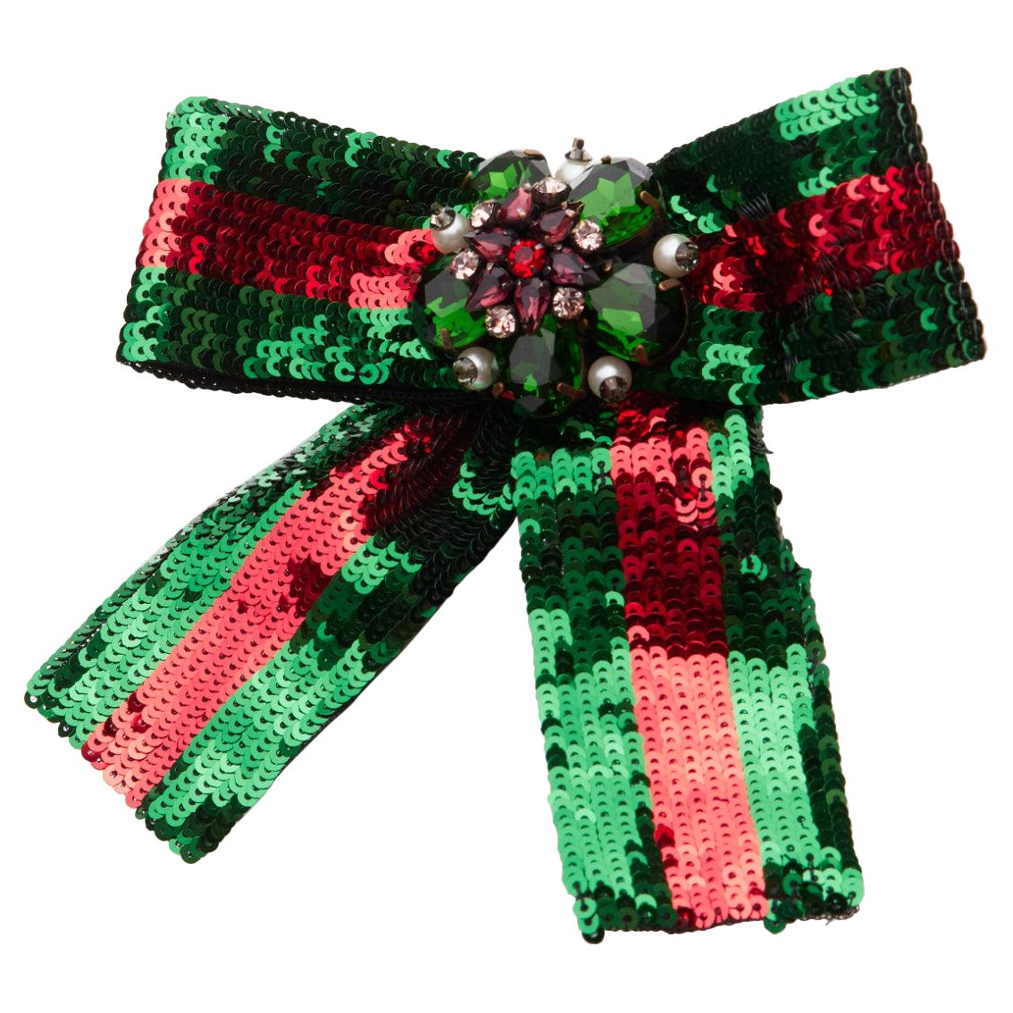 GUCCI red green signature web sequins crystal bead embellished bow ...