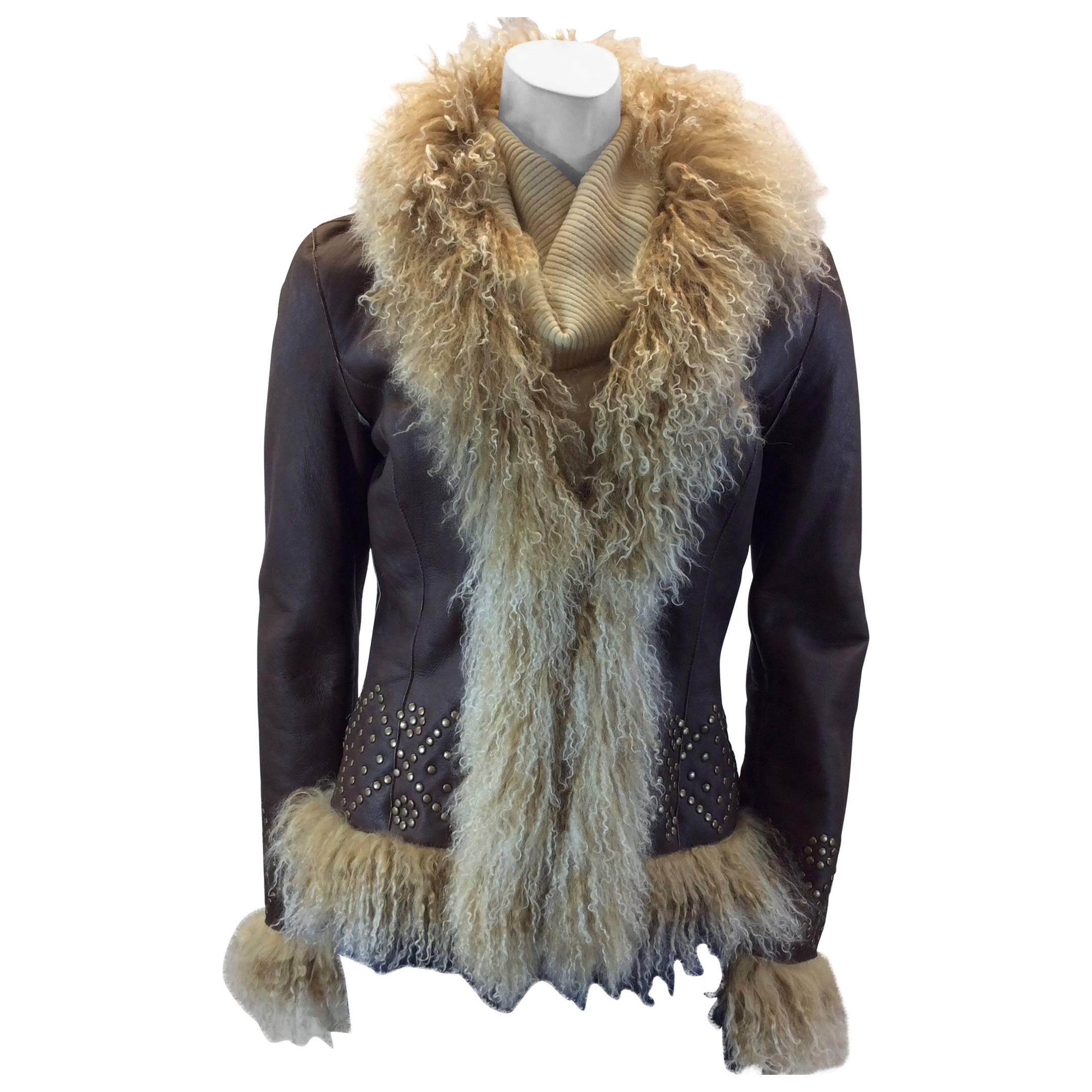 Deep Brown Shearling with Mongolian Lamb Fur Trim For Sale at 1stDibs