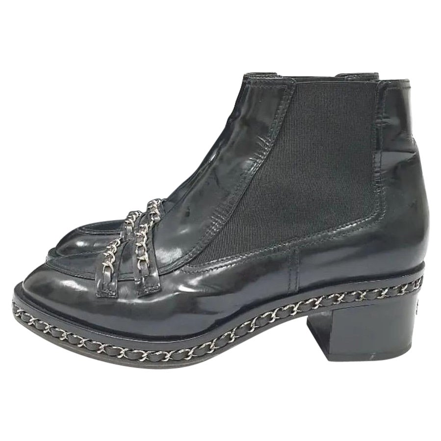 CHANEL Black Interlaced Chain Ankle Boots For Sale at 1stDibs