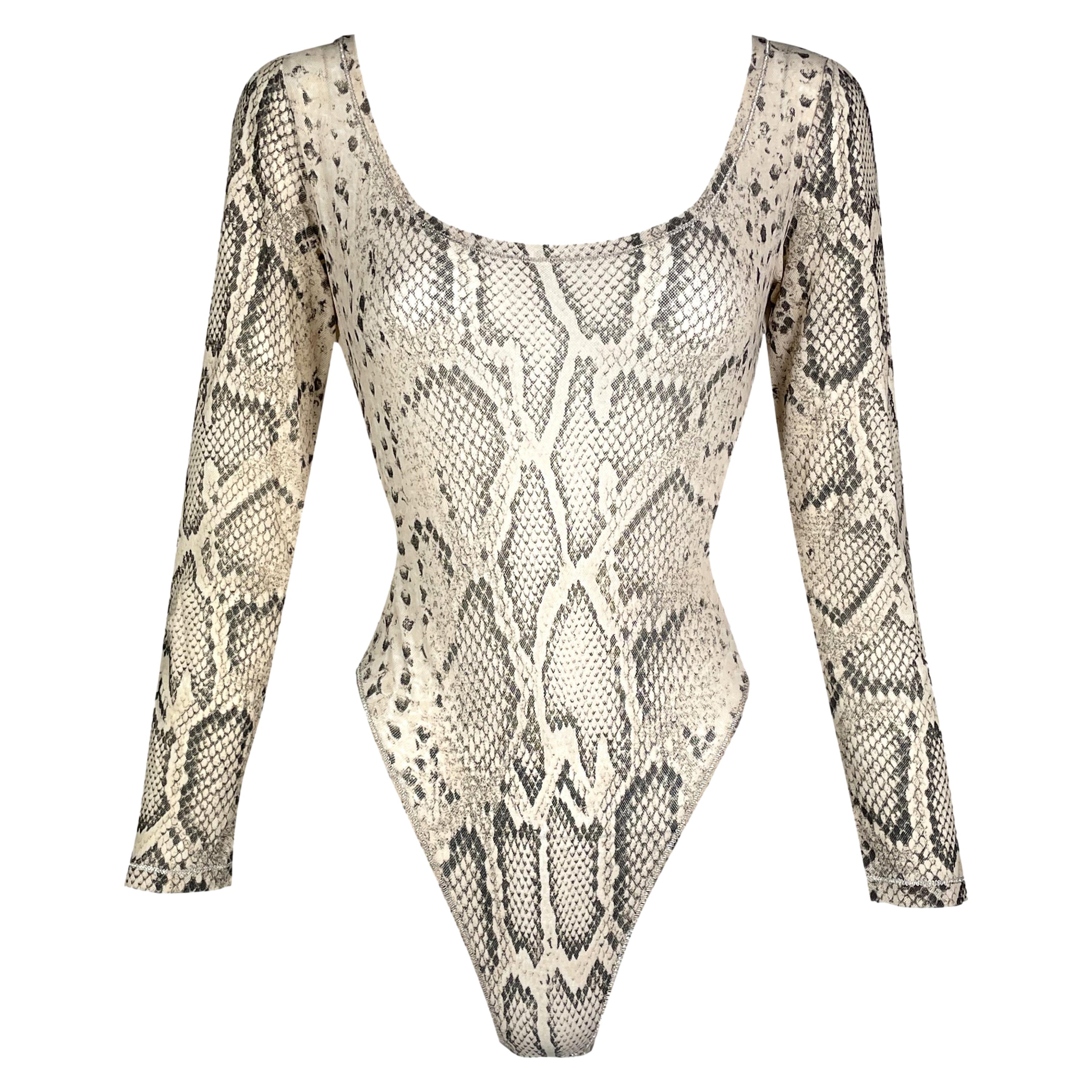 1990's Roberto Cavalli Sheer Mesh Snakeskin Bodysuit Top For Sale at ...