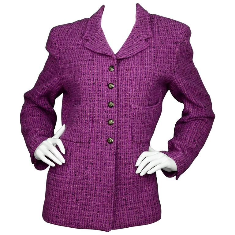 Chanel Purple Tweed Jacket Sz 46 For Sale at 1stDibs