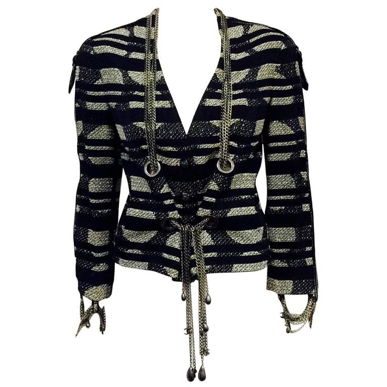 Chanel 2008 Spring Cotton Blend Geometric Print Jacket w. Silver Tone ...