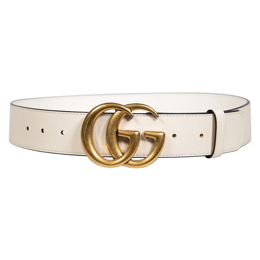 Gucci Cream Leather GG Marmont Belt For Sale at 1stDibs