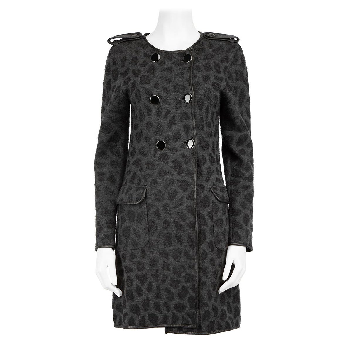 3.1 Phillip Lim Grey Wool Leopard Coat Size M For Sale at 1stDibs