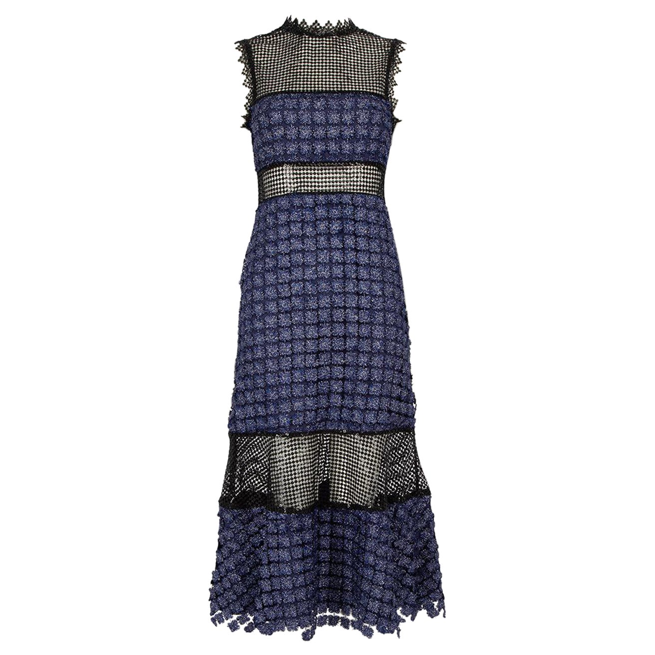 Self-Portrait Navy Metallic Lace Sequinned Dress Size S For Sale at 1stDibs