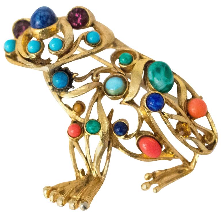 50s old Tone Frog Muti Stone Brooch at 1stDibs