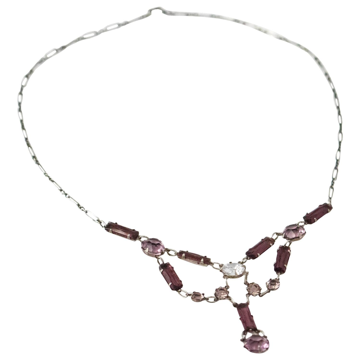 30s Purple Rhinestone Necklace For Sale at 1stdibs