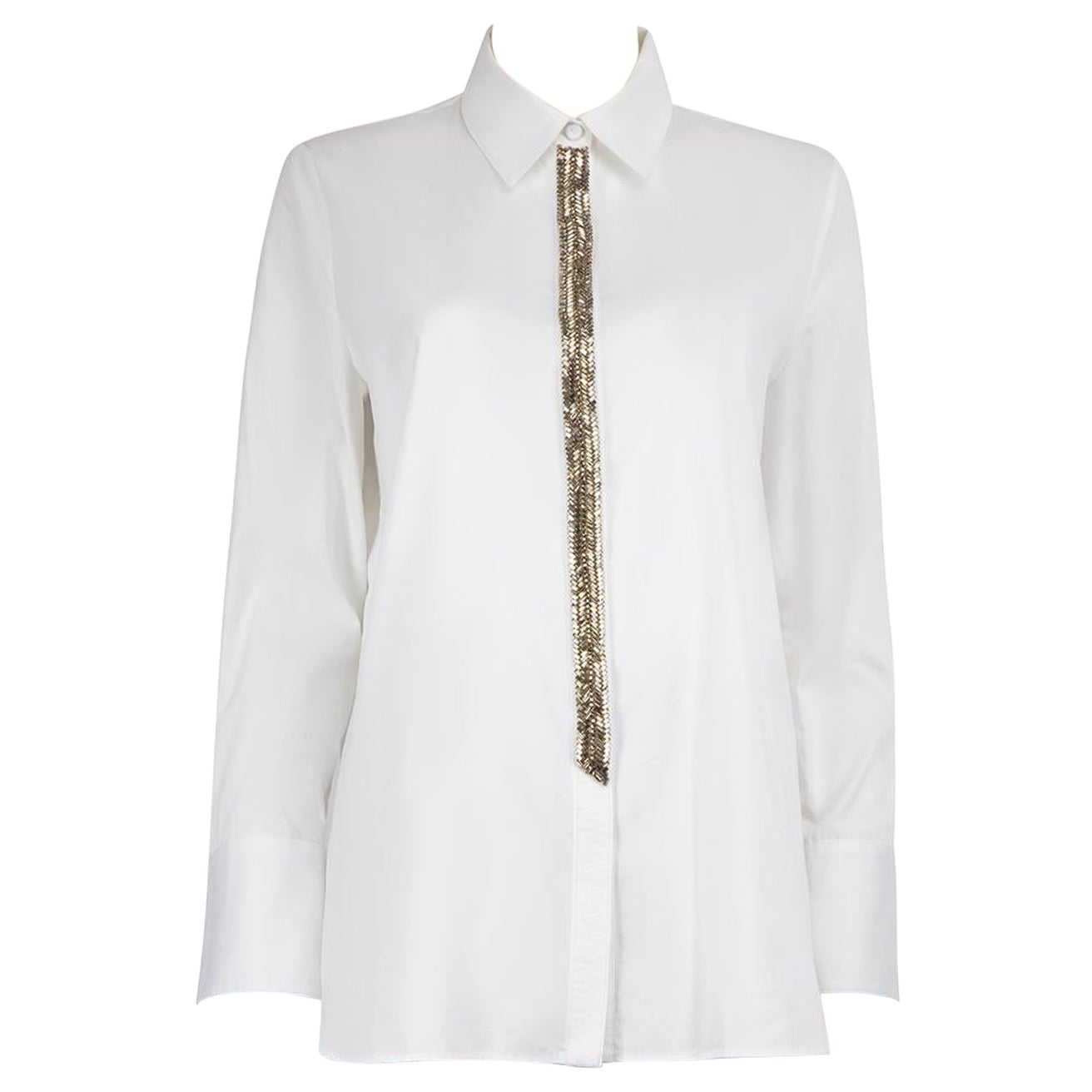 Adam Lippes White Crystal Embellished Shirt Size L For Sale at 1stDibs