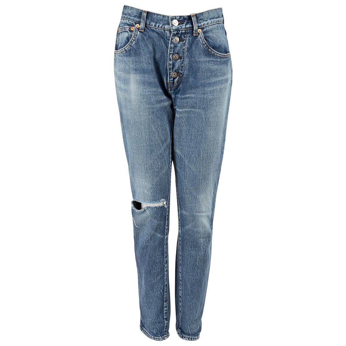 Balenciaga Blue Denim Stone-Washed Distressed Jeans Size M For Sale at ...