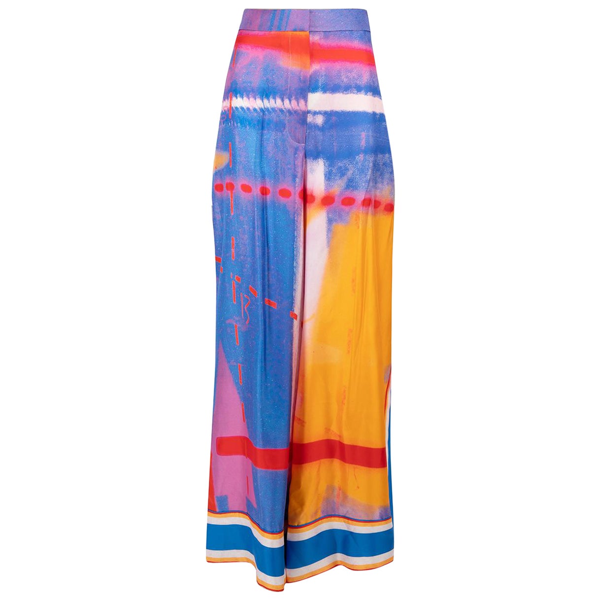 Roksanda Graffiti Print Silk Wide Leg Trousers Size XL For Sale at 1stDibs