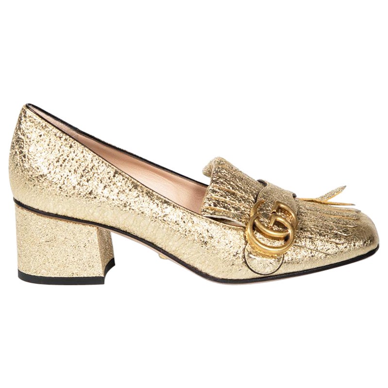 Gucci Gold Leather Foiled Marmont Metallic Loafers Size IT 36 For Sale ...