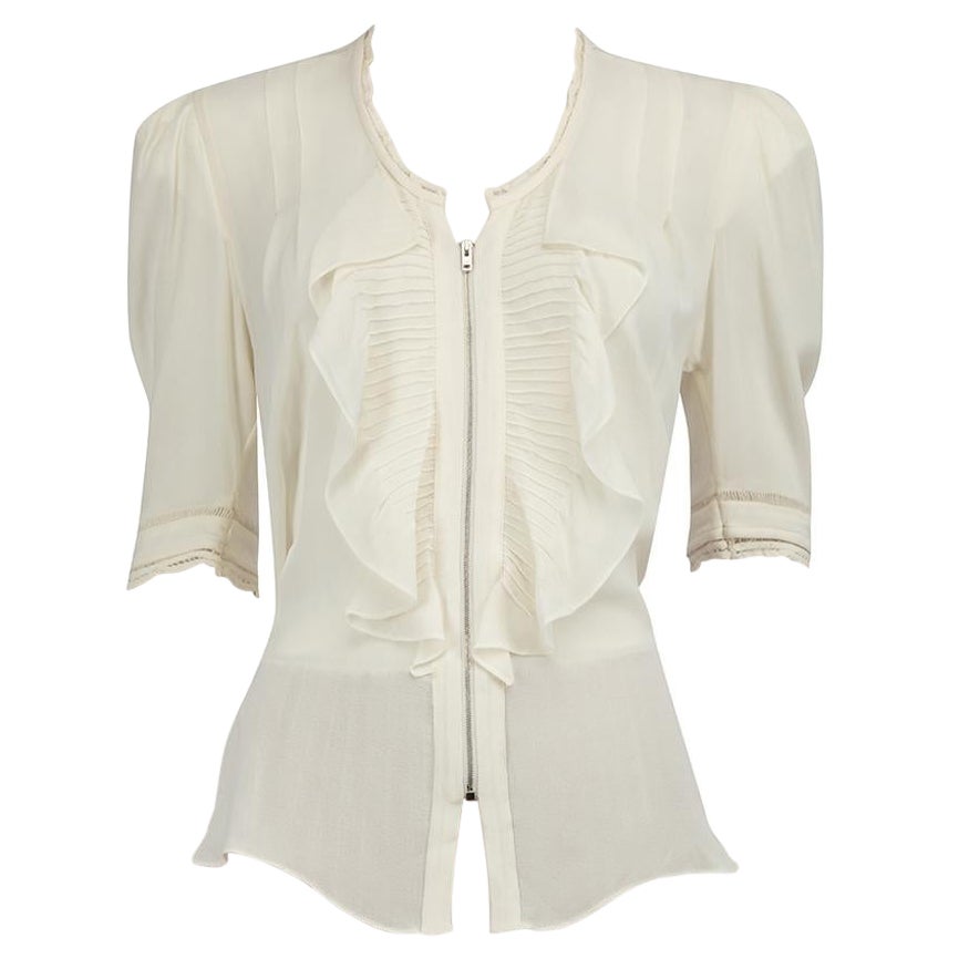 Isabel Marant Ecru Silk Ruffle Trimmed Top Size L For Sale at 1stDibs