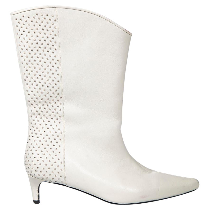 Anine Bing White Leather Studded Reagan Boots Size IT 37 For Sale at ...