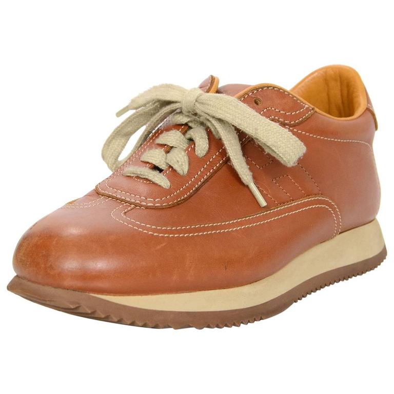Hermes Tan Leather Quick Sneakers Sz 37.5 For Sale at 1stDibs
