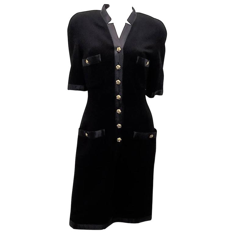 Chanel Black Tuxedo dress with Camellia Buttons at 1stDibs