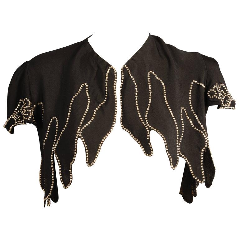 1930's Rhinestone Studded Black Crepe Bolero at 1stDibs