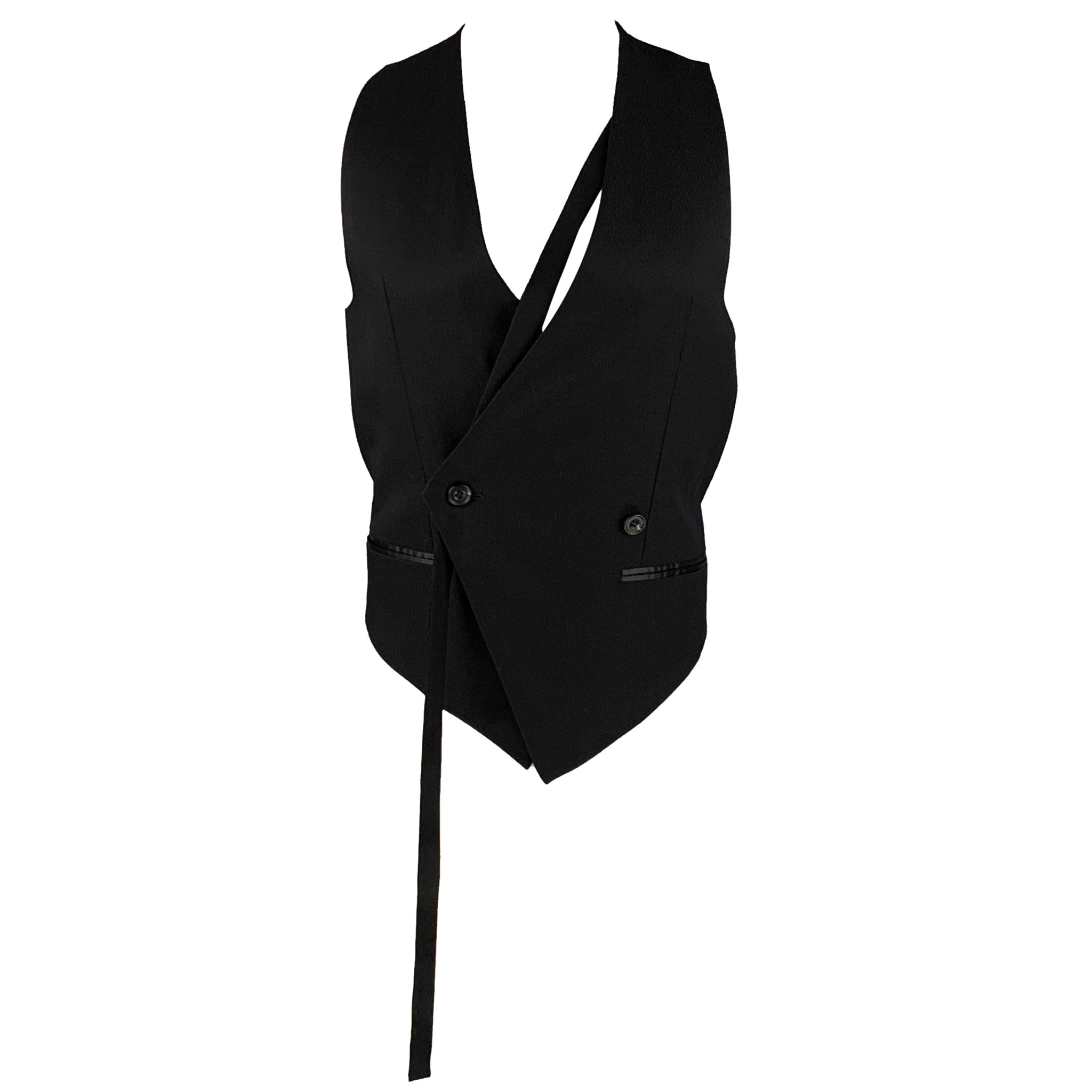 ATO Size 36 Black Wool Silk Double Breasted Vest For Sale at 1stDibs