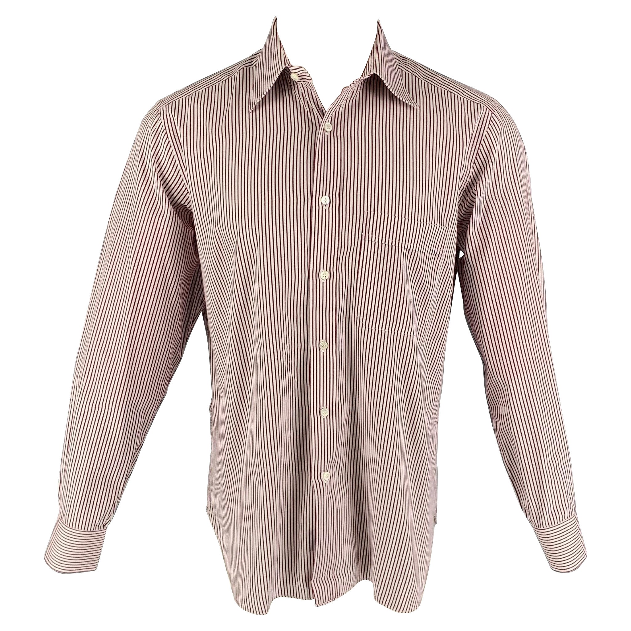 BRIONI for WILKES BASHFORD Size M Red White Stripe Long Sleeve Shirt ...