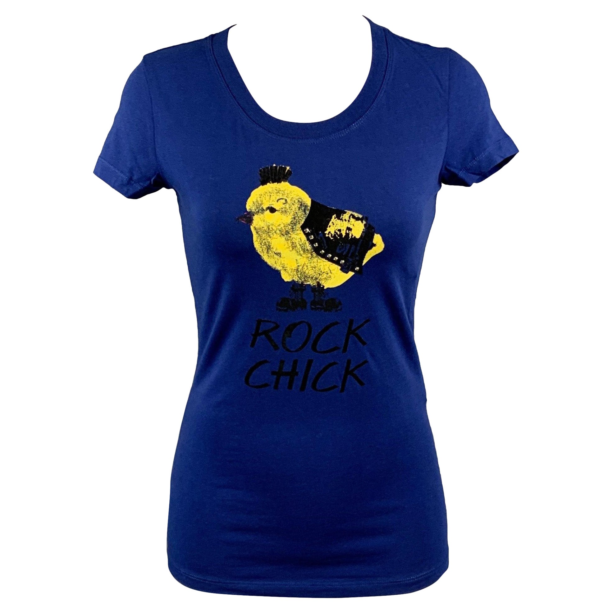 LOVE MOSCHINO Size 4 Navy and Yellow Rock Chick Graphic Print Cotton T ...