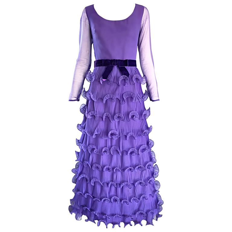 Chic 1970s ELLIETTE LEWIS Lavender Purple Chiffon Long Sleeve Regal ...