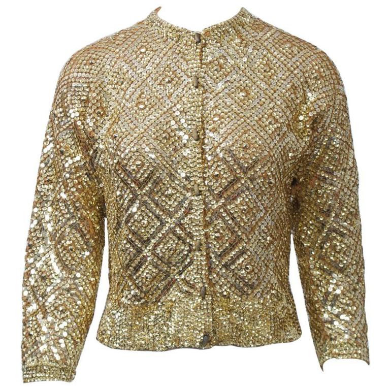 Gold Sequined Cardigan at 1stDibs