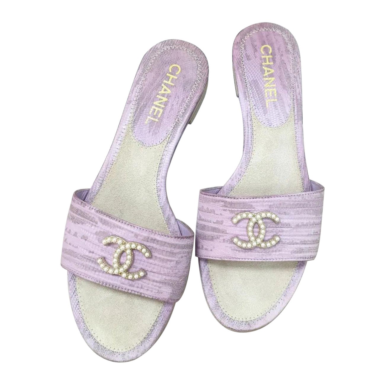 Chanel Purple CC Logo Python Flip Flops For Sale at 1stDibs