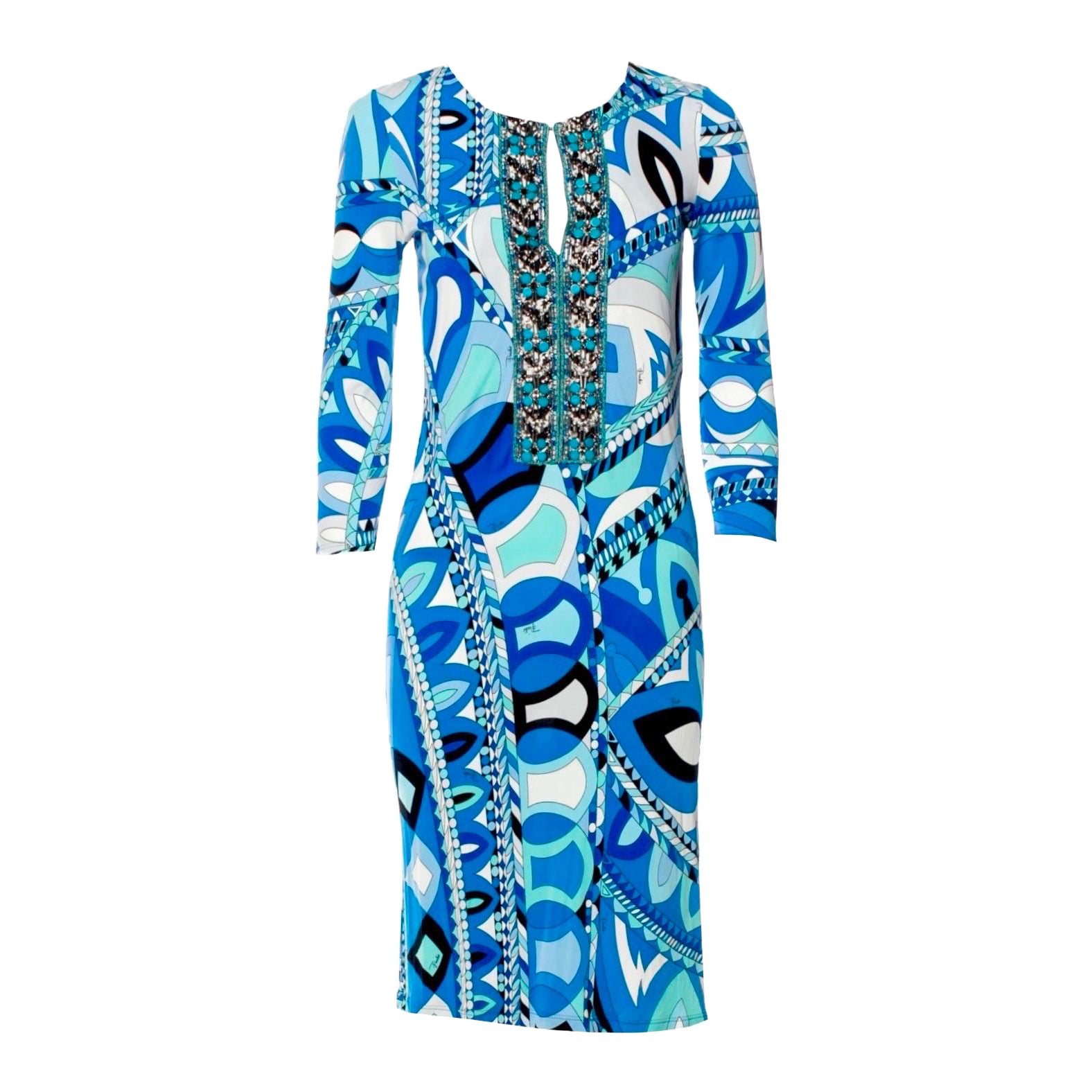 UNWORN Emilio Pucci Embroidered Signature Print Embellished Tunic Midi ...