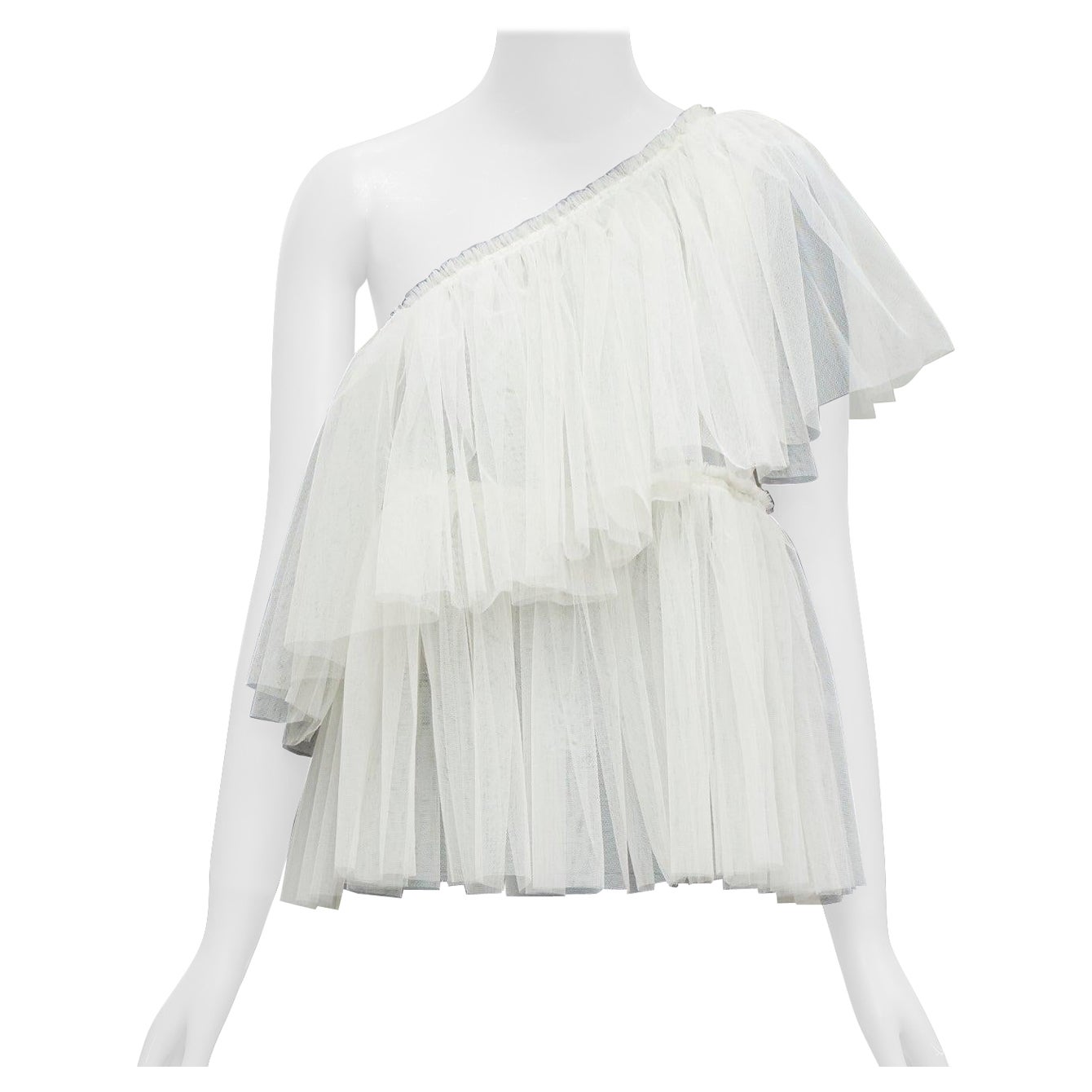 MOLLY GODDARD cream tulle tiered one shoulder sheer top UK6 XS For Sale at 1stDibs