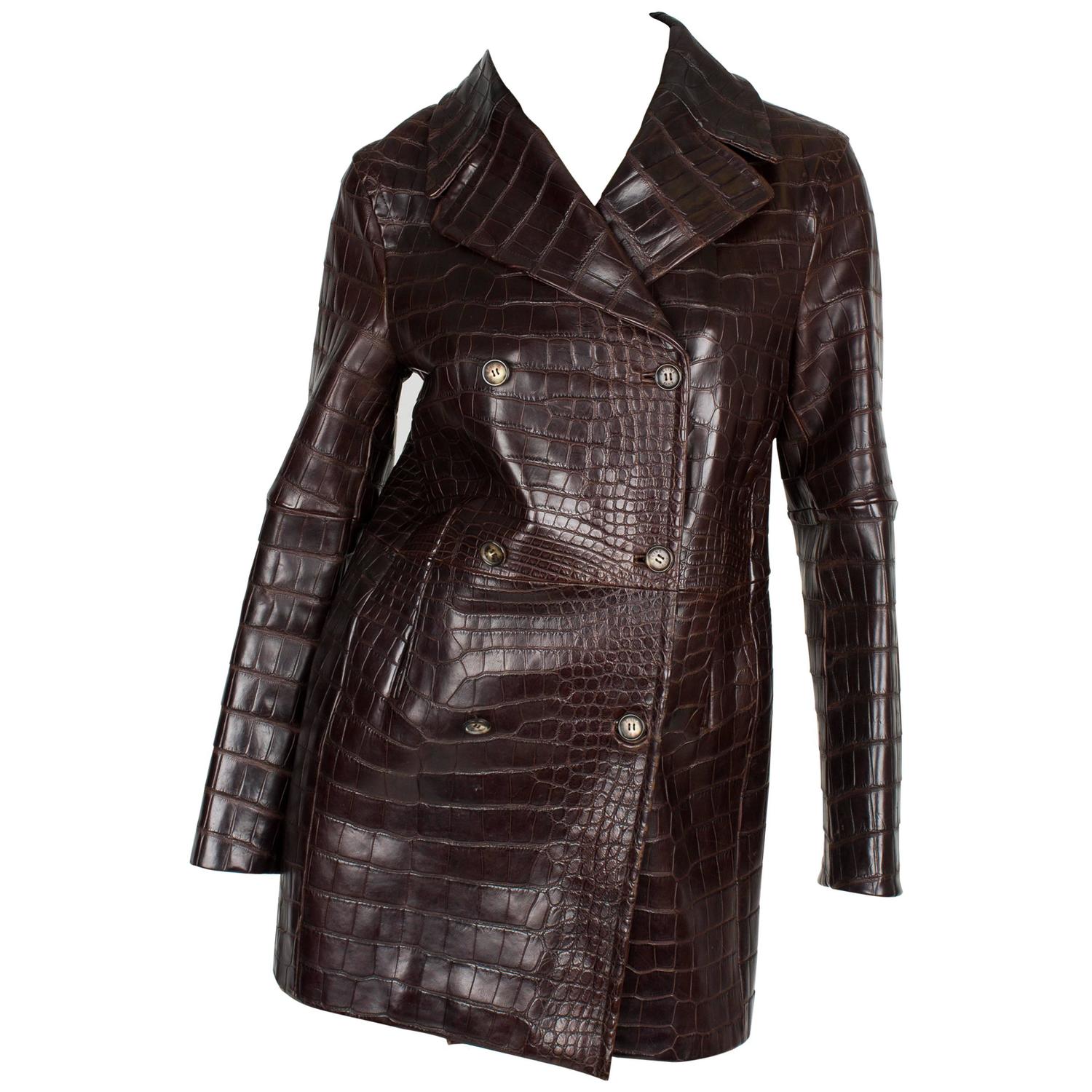 Celine Crocodile Leather Coat - dark brown For Sale at 1stdibs