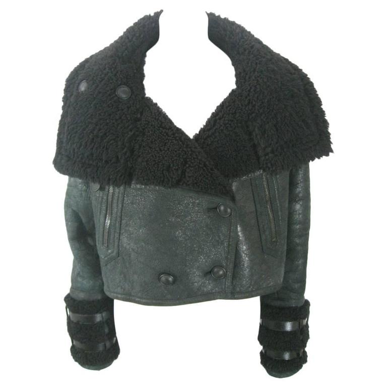 Burberry Prorsum Black Cropped Shearling Aviator Jacket at 1stDibs ...