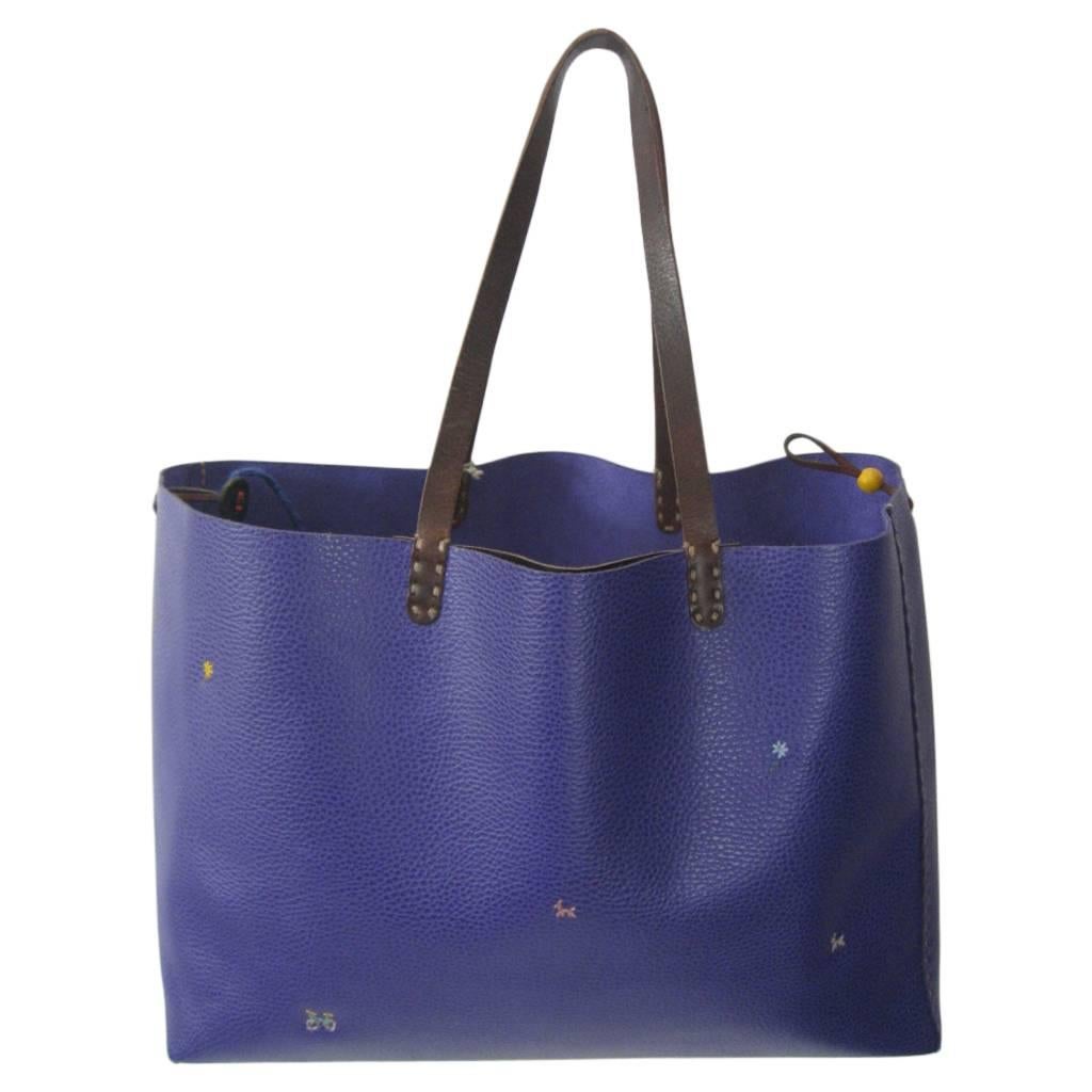 Henri Cuir Whimsical Violet Leather Tote Bag For Sale at 1stDibs ...