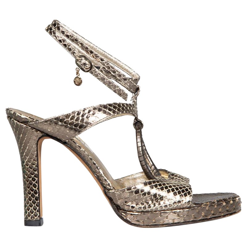Versace Silver Snakeskin Platform Strappy Heels Size IT 36 For Sale at ...