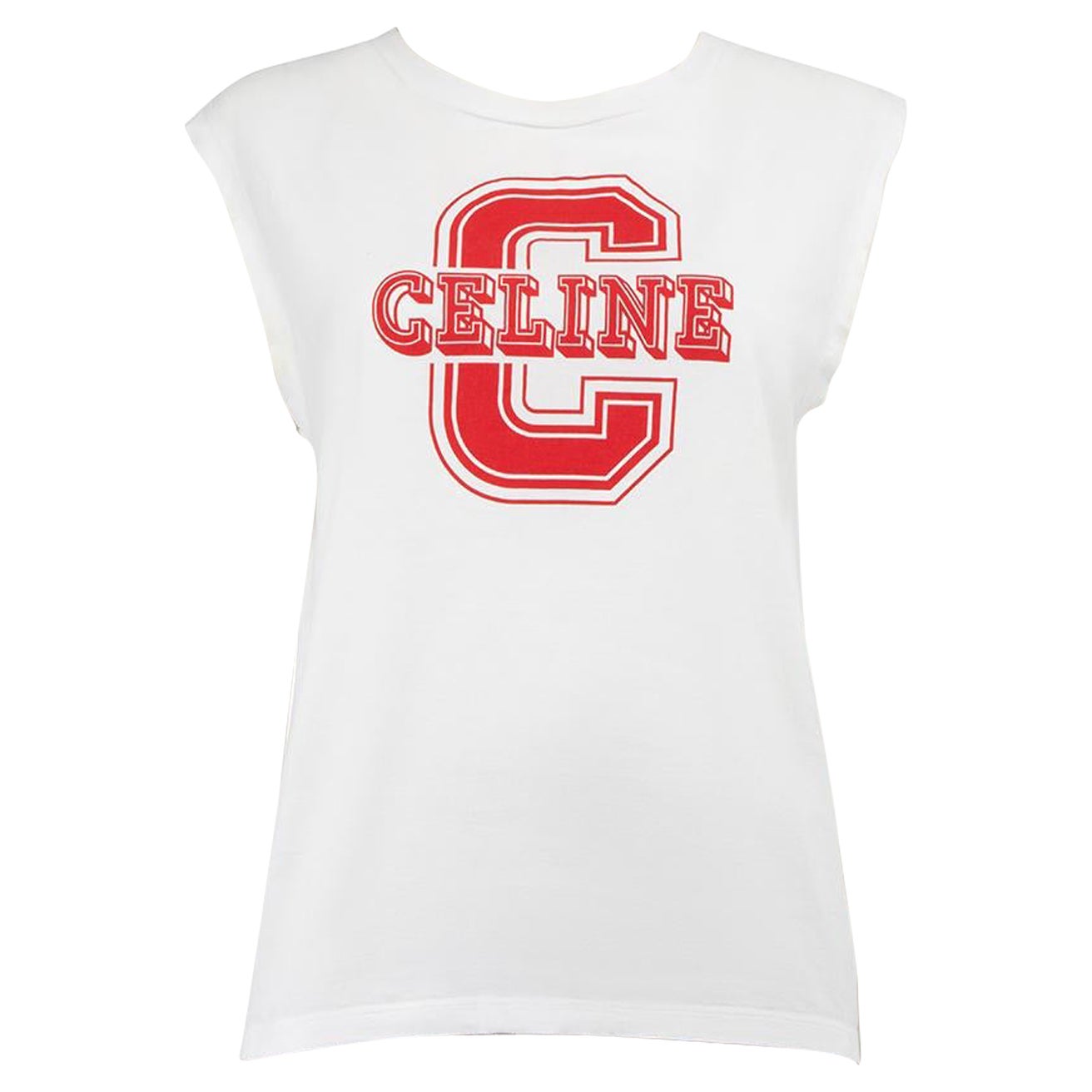 Céline White C Logo Print Tank Top Size M For Sale at 1stDibs