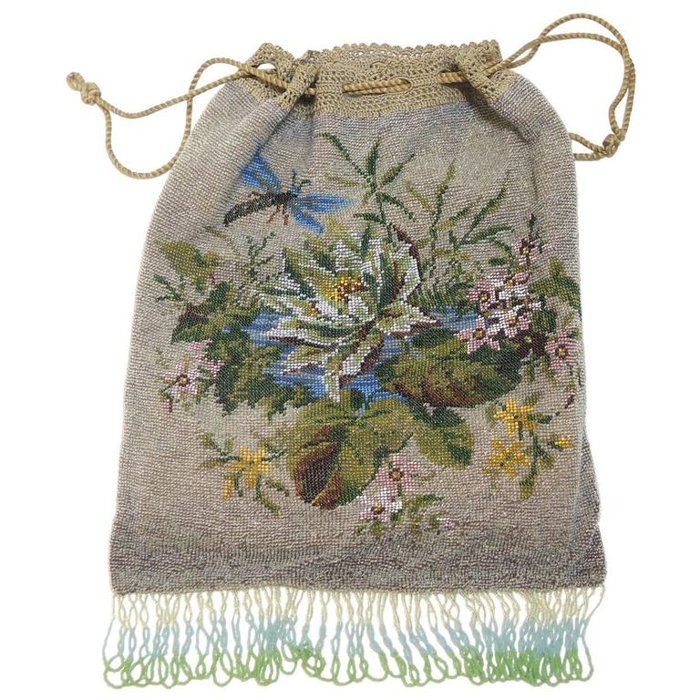 Vintage 1920's Drawstring Steel Beaded Purse at 1stDibs