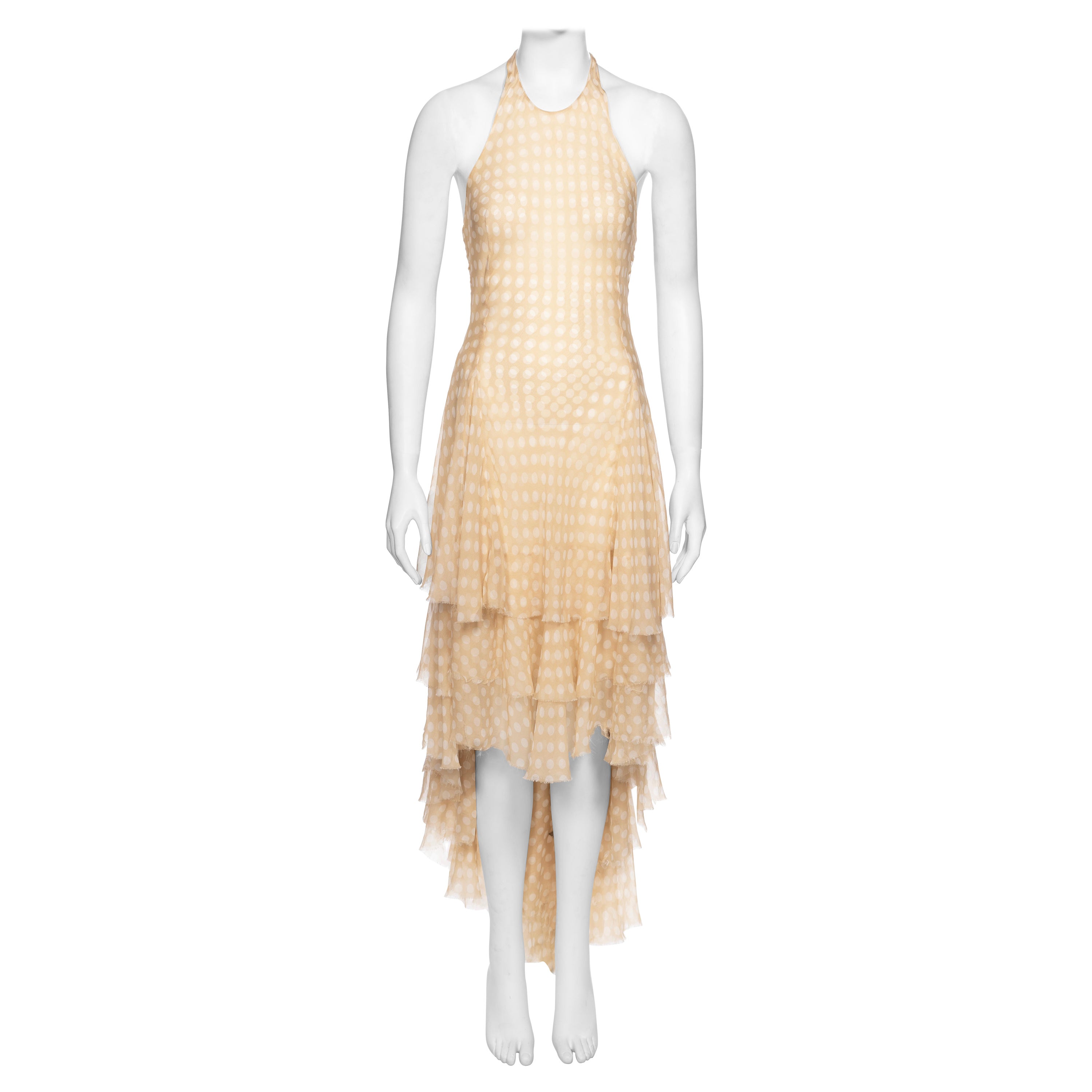 Alexander McQueen Cream Polka Dot Silk Chiffon Halter Neck Dress, SS ...