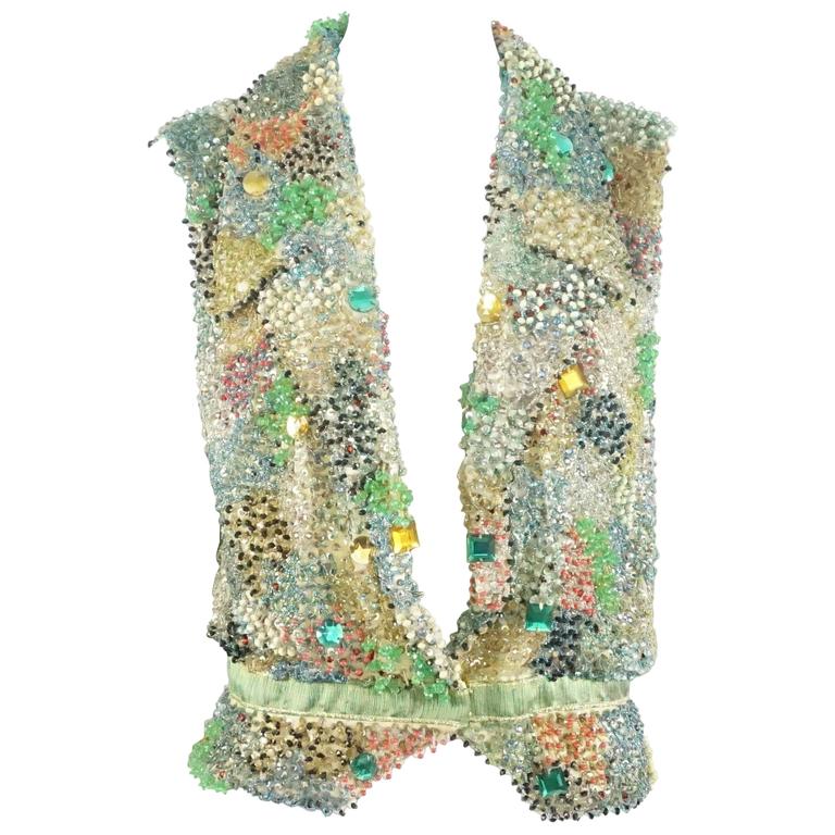 Multi Colored Fully Beaded Vest - M at 1stDibs