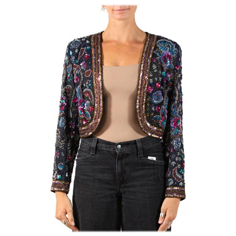 1980S Black Beaded Silk Chiffon Jacket For Sale at 1stDibs