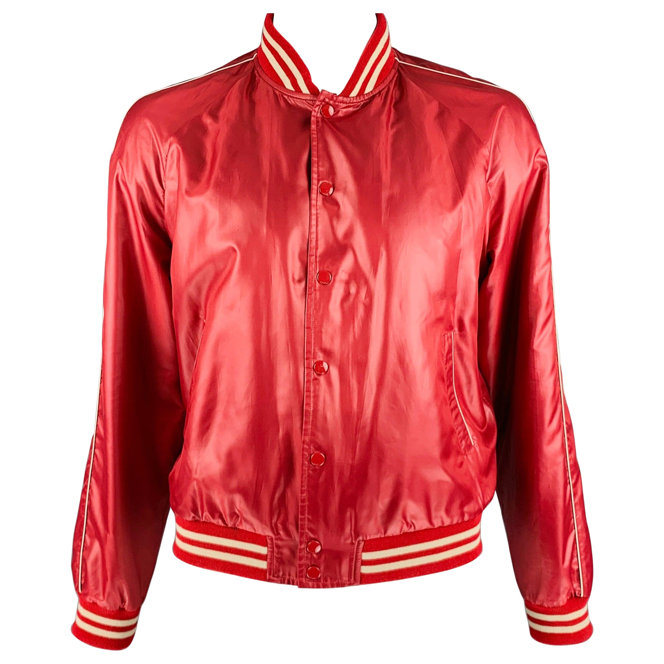 CELINE Size 44 Red Polyester Bomber Jacket For Sale at 1stDibs