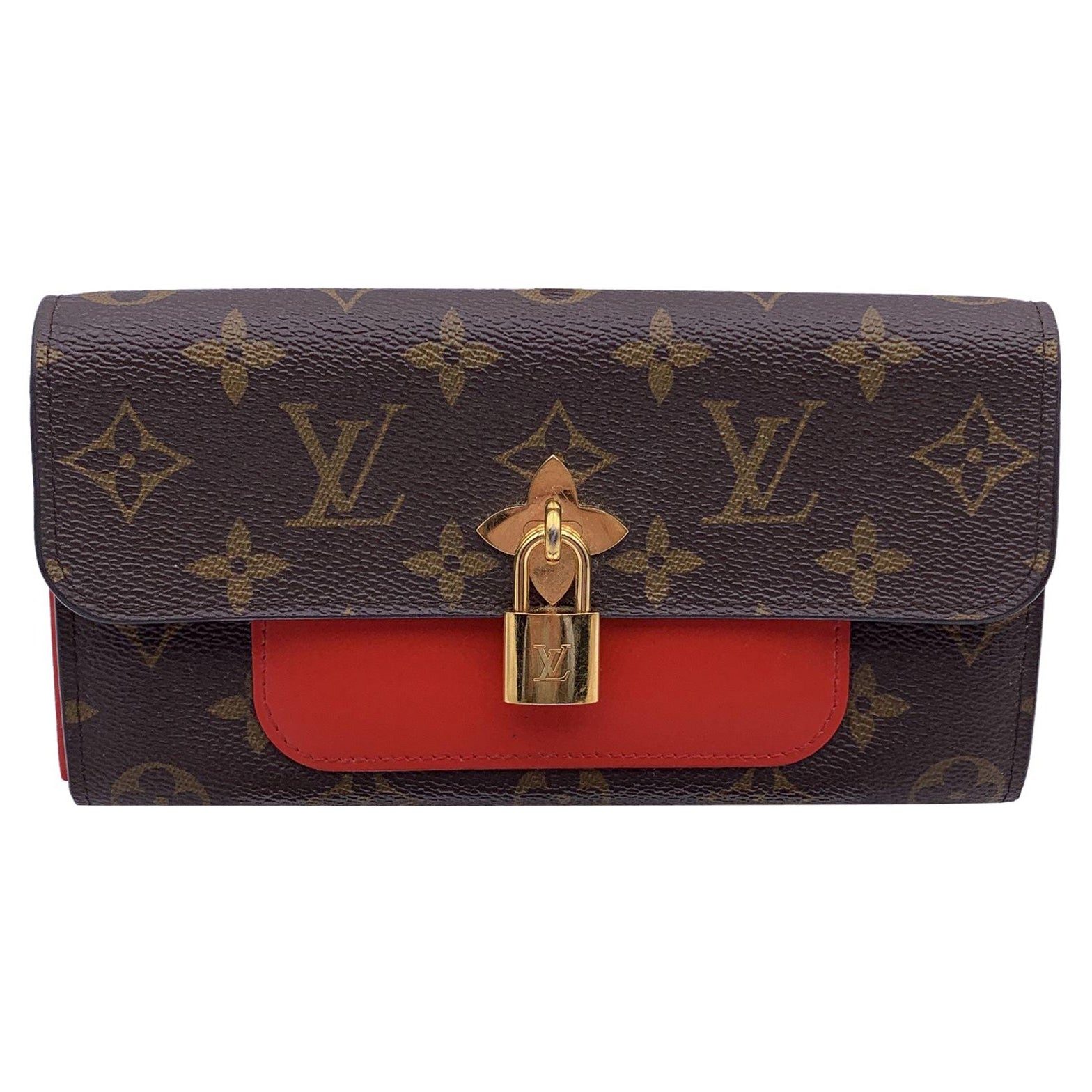 Louis Vuitton Monogram Canvas Flower Lock Long Wallet Red For Sale at ...