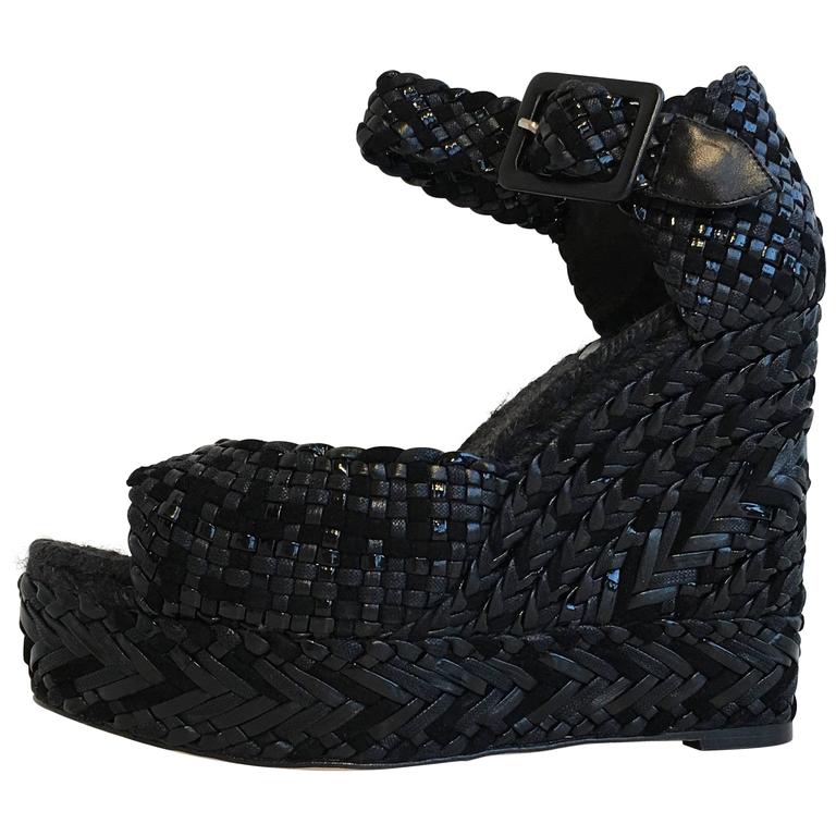 Hermes Black Woven Wedges size 40 at 1stDibs